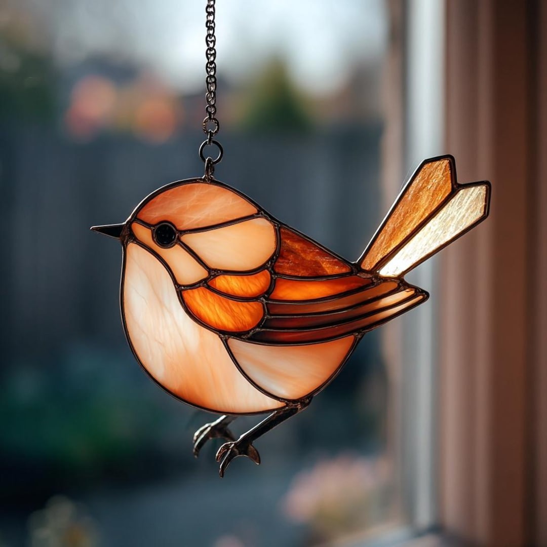Handcrafted Wren Bird Real Stained Glass Suncatcher, Faux Stained Glass ...