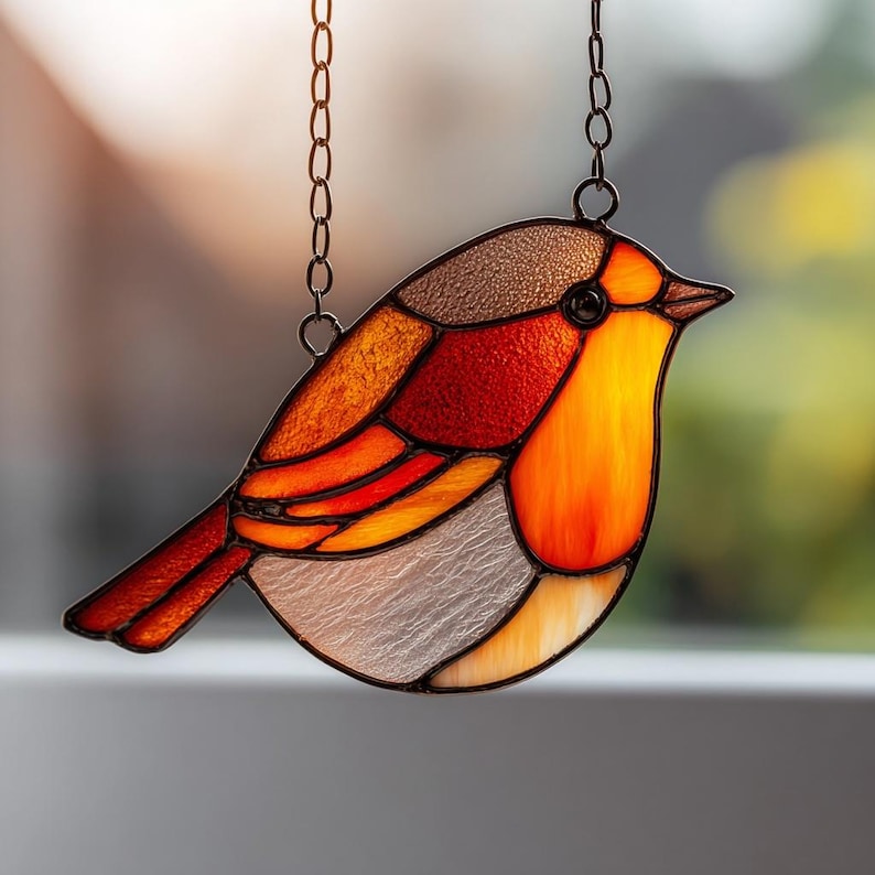 Robin Redbreast Stained Glass Suncatcher Window Hanging, Acrylic Bird ...