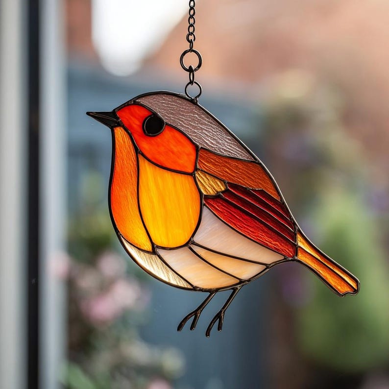 Robin Redbreast Stained Glass Suncatcher Window Hanging, Acrylic Bird ...