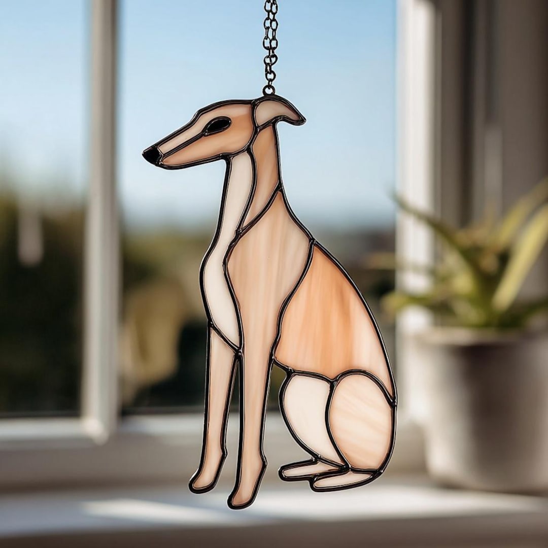 Greyhound Stained Glass Suncatcher - Handcrafted Dog Window Hanging ...