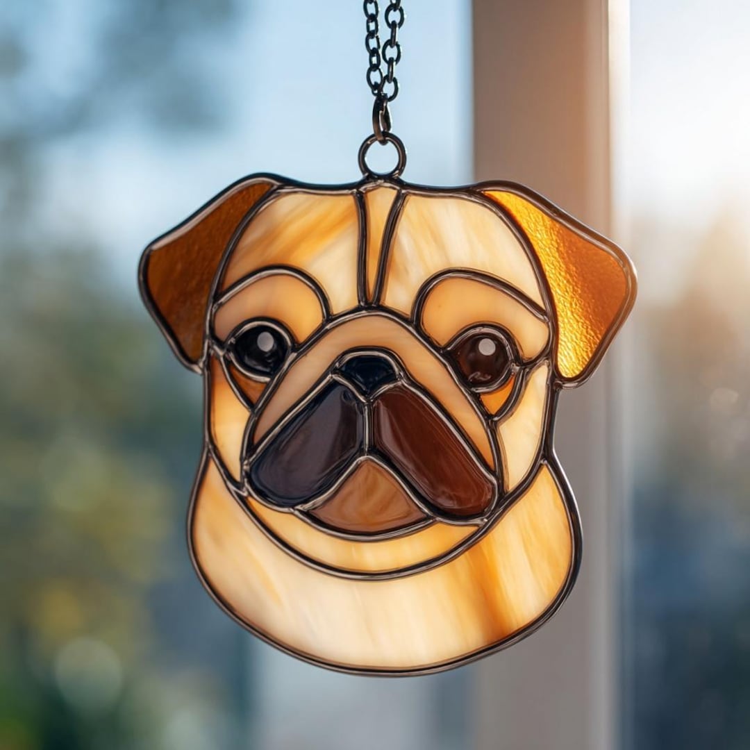 Pug Stained Glass Suncatcher Window Hanging, Adorable Dog Breed Art ...