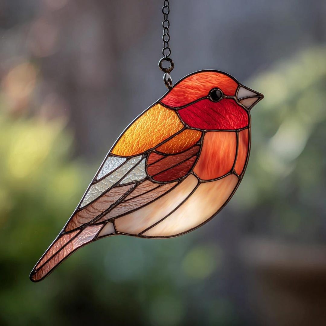 House Finch Bird Stained Glass Suncatcher Nature Window Hanging Gift ...