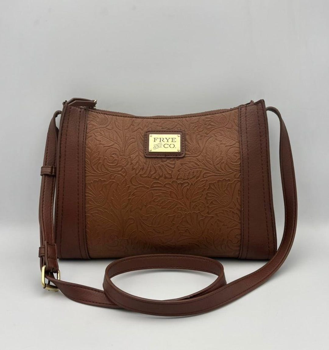 Frye & Co. Crossbody Bag | Embossed Floral Faux Leather | Brown Western ...
