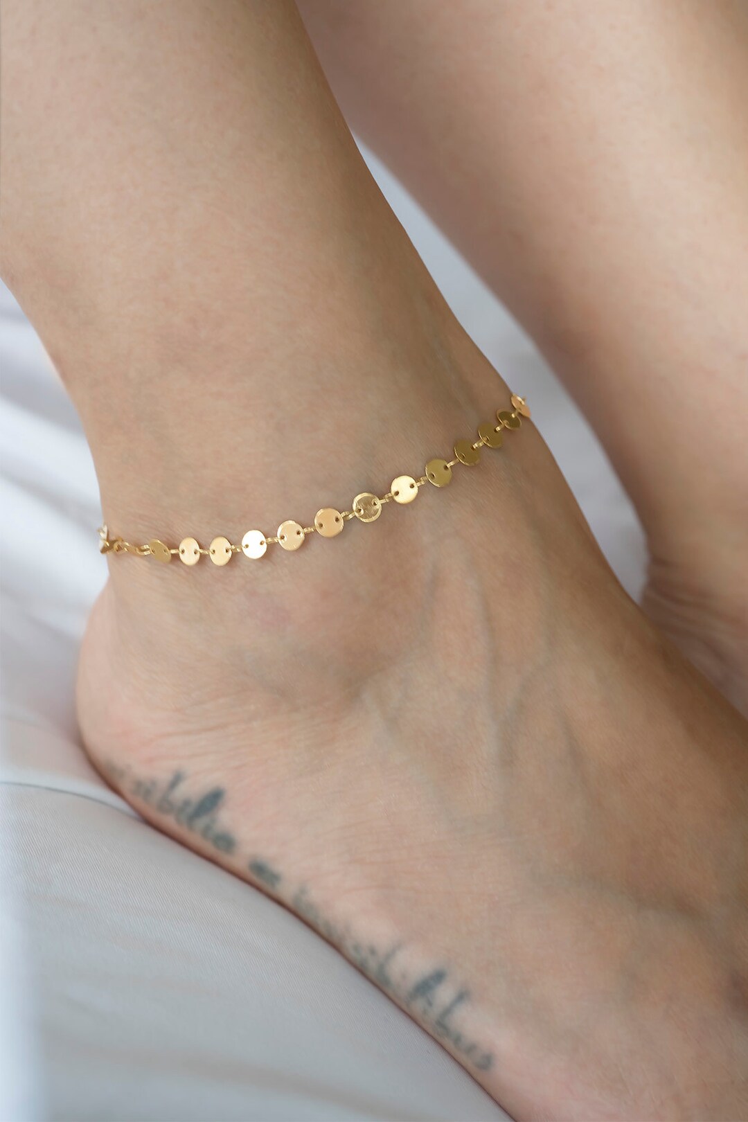 24K Gold Filled Coin Anklet: Minimalist Brass Ankle Chain - Etsy