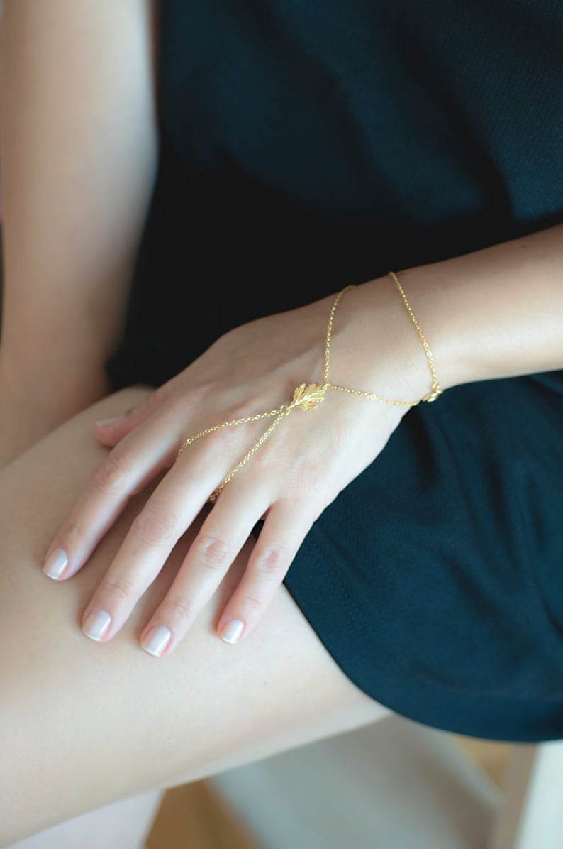 Gold Hand Chain Dainty Finger Bracelet Delicate Hand Etsy