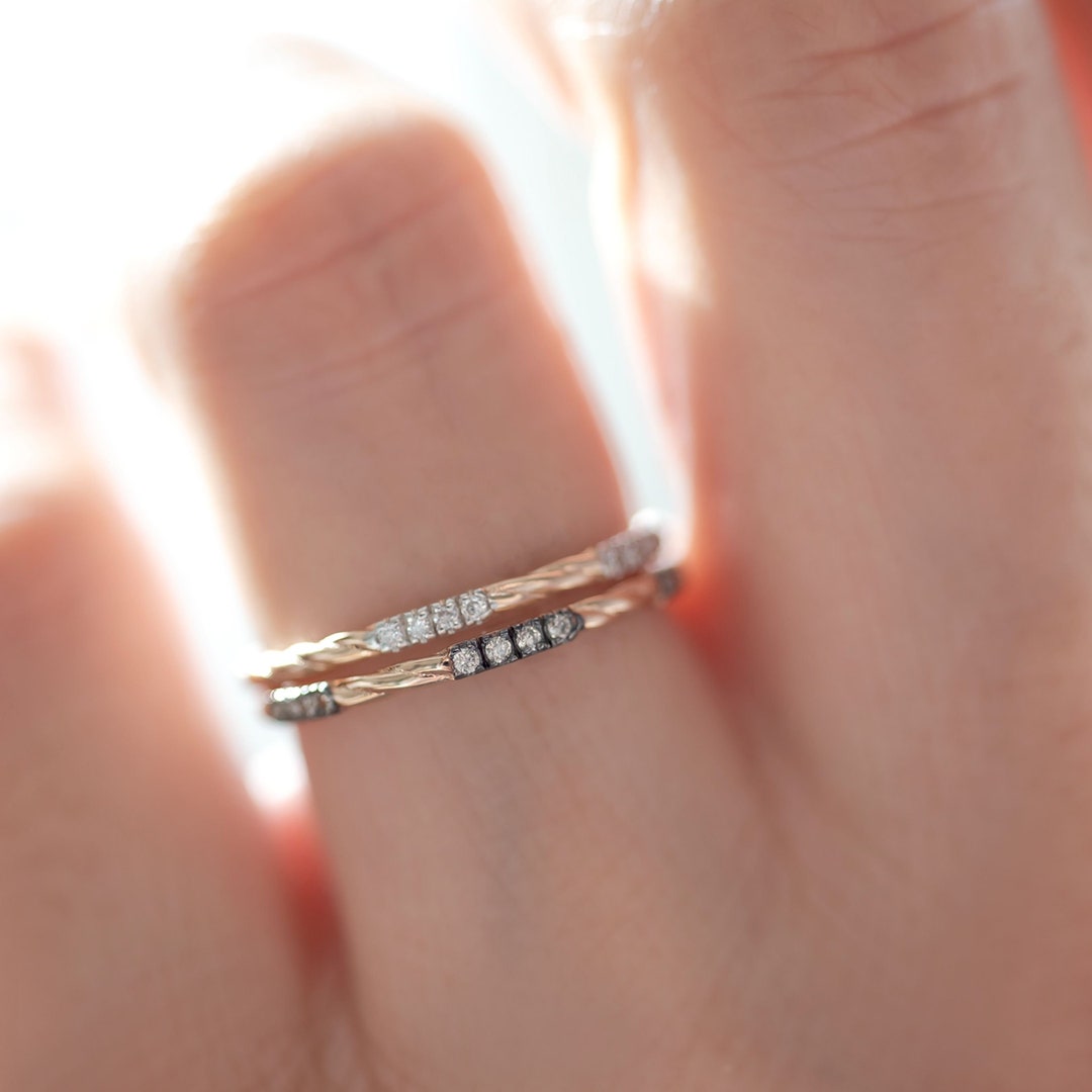Stackable Diamond Rings - Minimal Wedding Ring - Stacked Diamond Bands ...