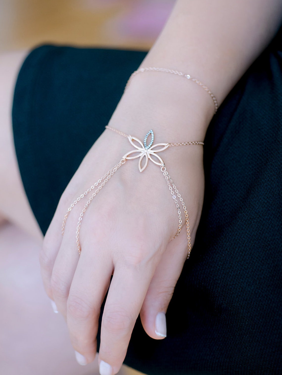 Rose Gold Hand Chain Flower Finger Bracelet Finger Chain | Etsy