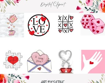 Valentine’s Day Clipart Set, 10 PNG + 10 SVG, Love Themed Digital Art ...