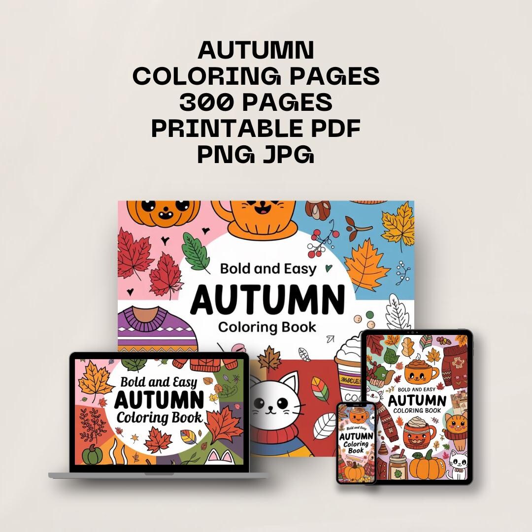 Autumn Coloring Book Printable, 300 Fall PDF PNG JPG Pages for Kids and ...