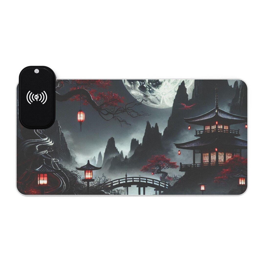 Gaming Mouse Pad, Japanese Themed Desk Mat, Wireless Charging, LED ...