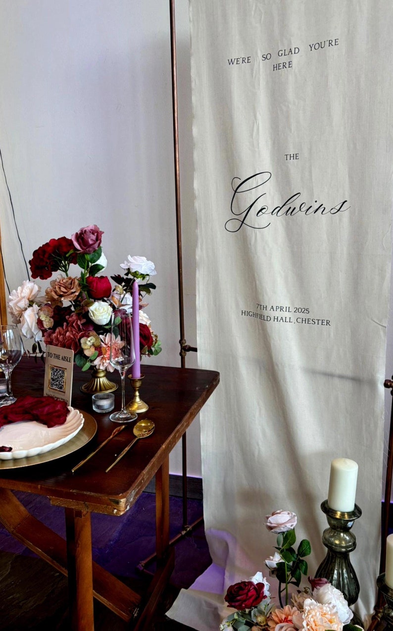 Linen Welcome Sign Wedding, Bridal Show, Engagement and Event Fabric ...