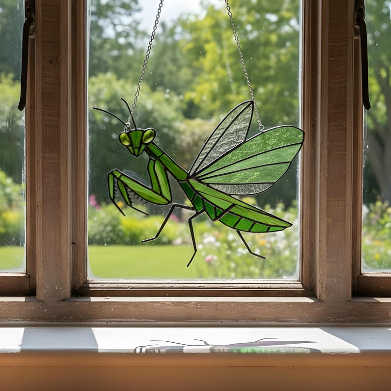Custom Praying Mantis Stained Glass Suncatcher Window Hanging, Insect ...
