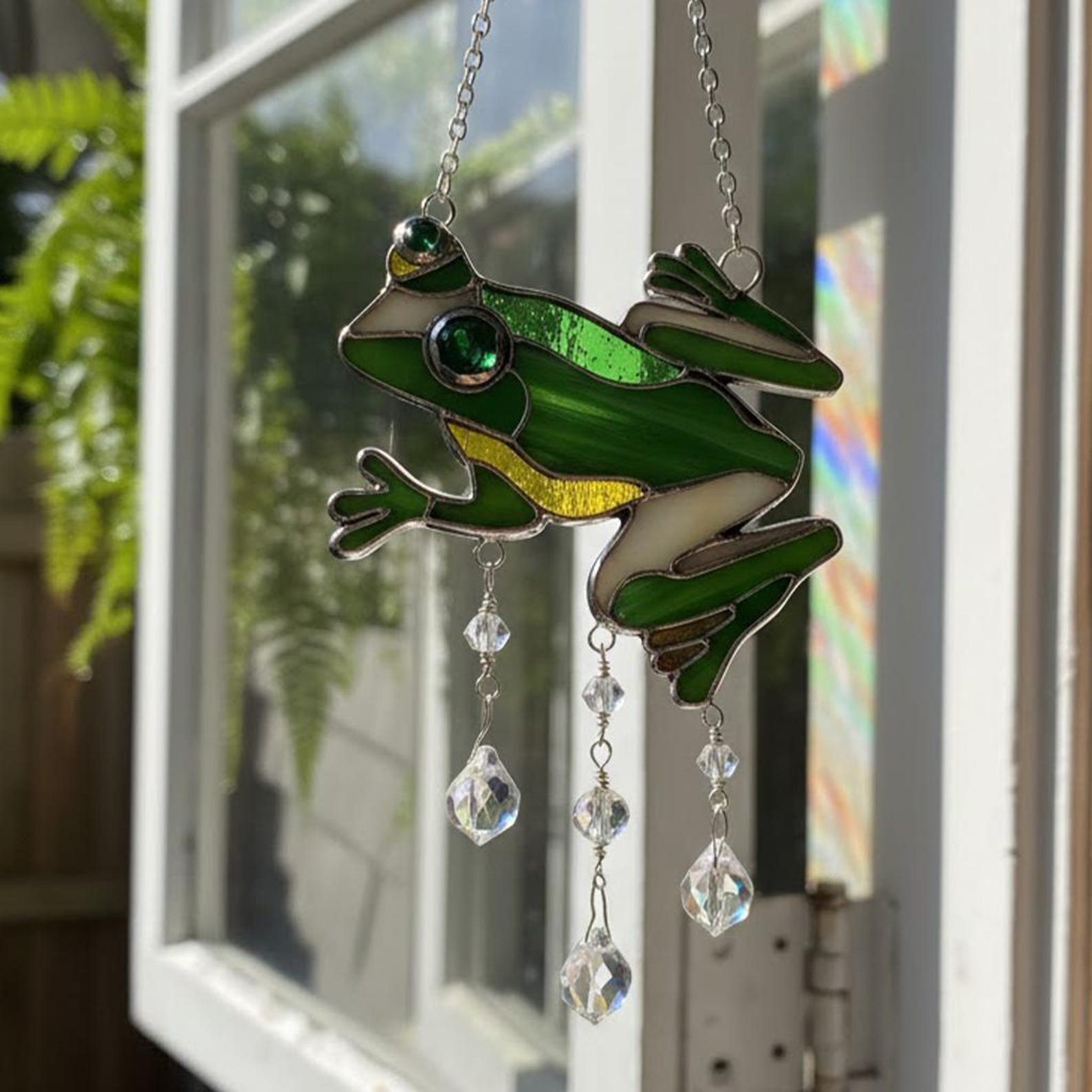 Mushroom Frog Stained Glass Suncatcher, 100% Handmade Frog Window ...