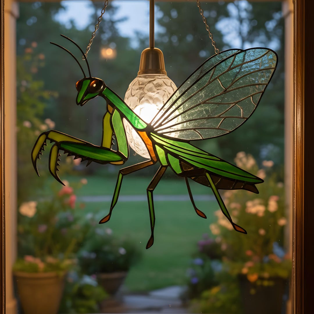 Custom Praying Mantis Stained Glass Suncatcher Window Hanging, Insect ...