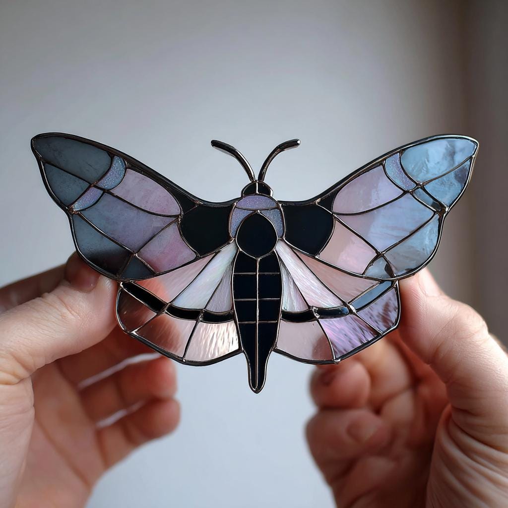 Black Luna Moth Stained Glass Suncatcher, Dark Gothic Moth Window ...