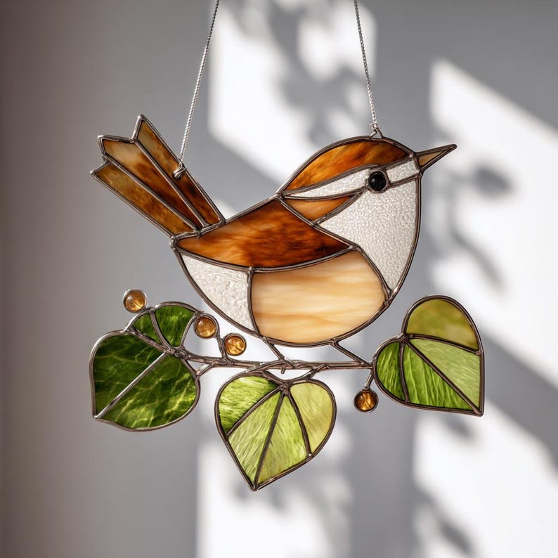 Carolina Wren Stained Glass Suncatcher, Bird Window Hanging, Sister-in ...