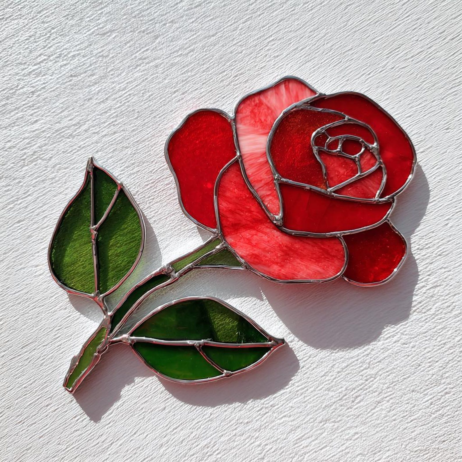 Handmade Red Rose Stained Glass Suncatcher, Romantic Window Decor - Etsy