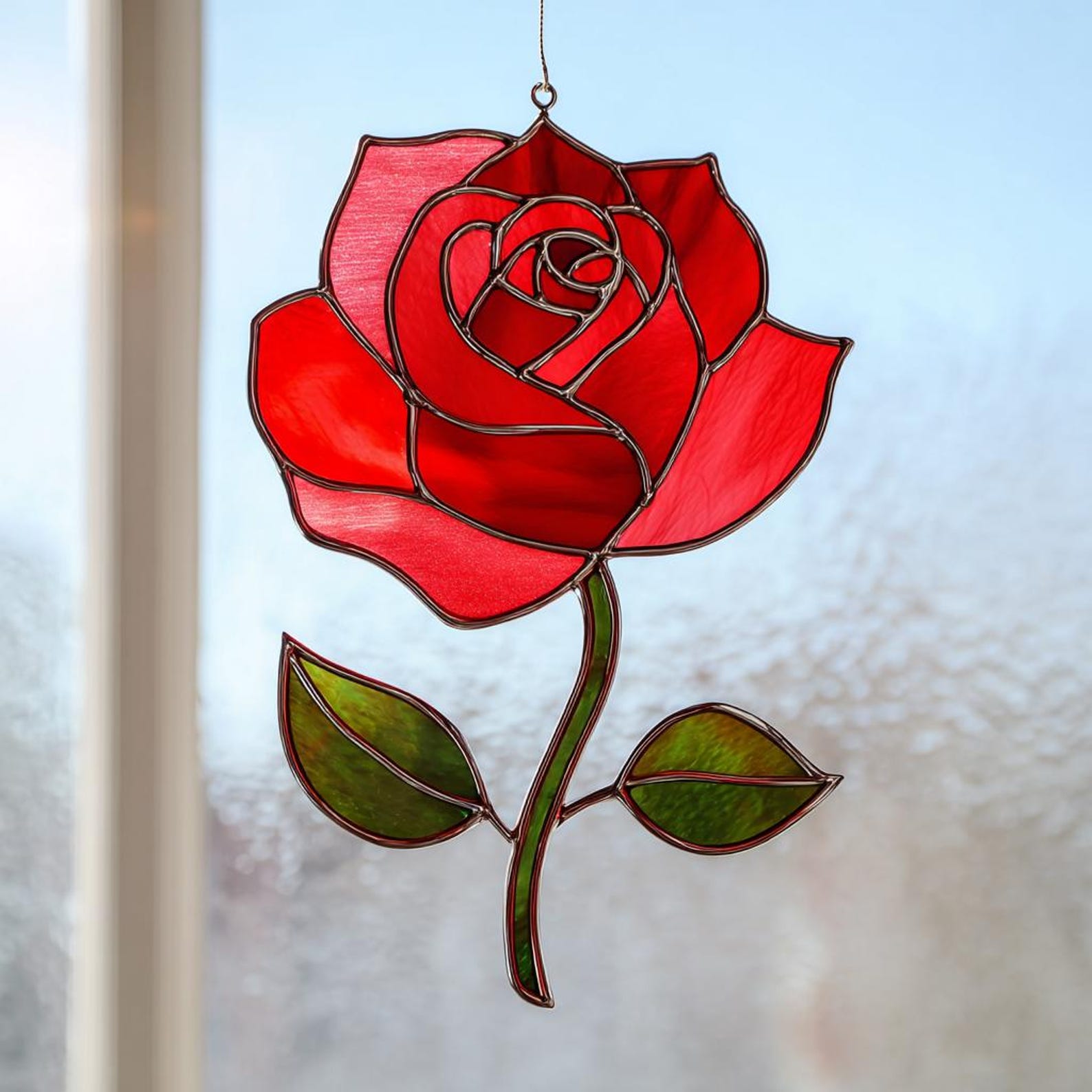 Handmade Red Rose Stained Glass Suncatcher, Romantic Window Decor - Etsy