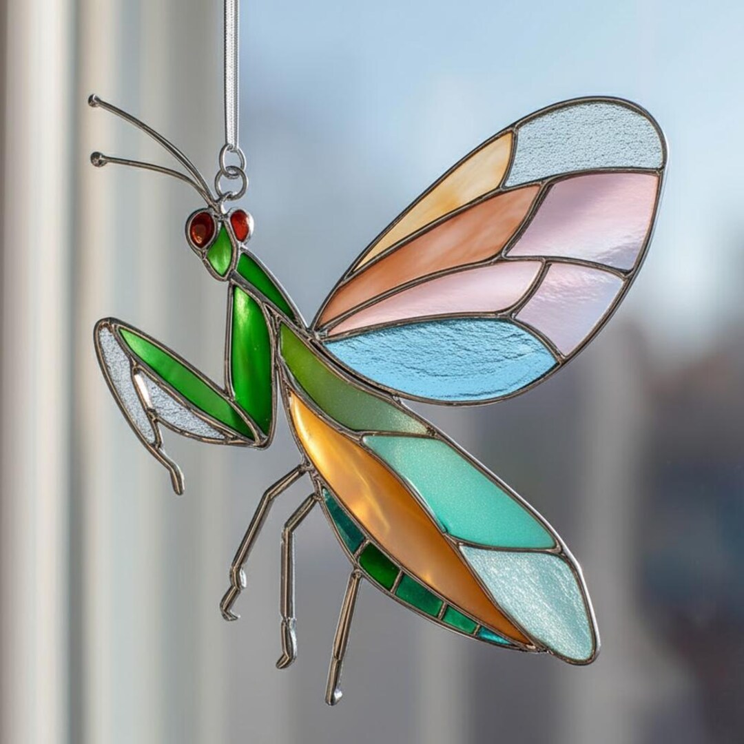 Handmade Praying Mantis Stained Glass Suncatcher, Insect Wall Art - Etsy