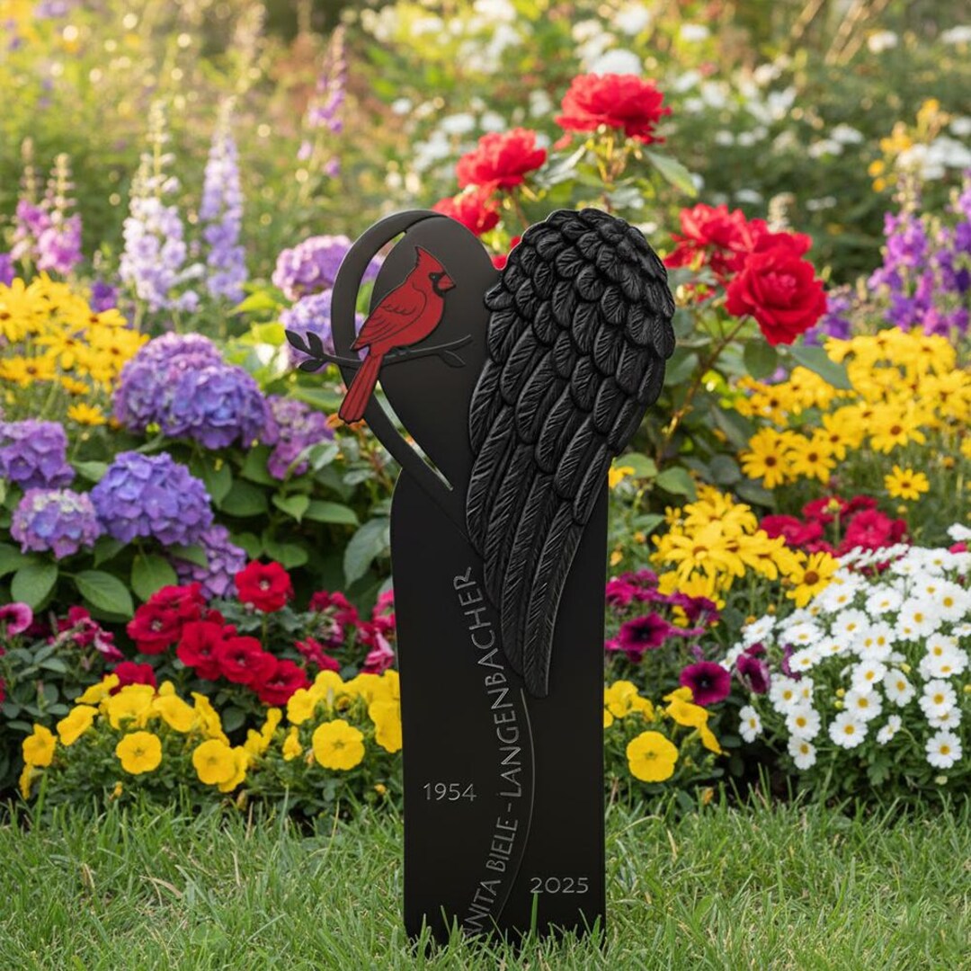 Personalized Memorial Stake Metal Sign, Cardinal Angel Wings Stakes ...