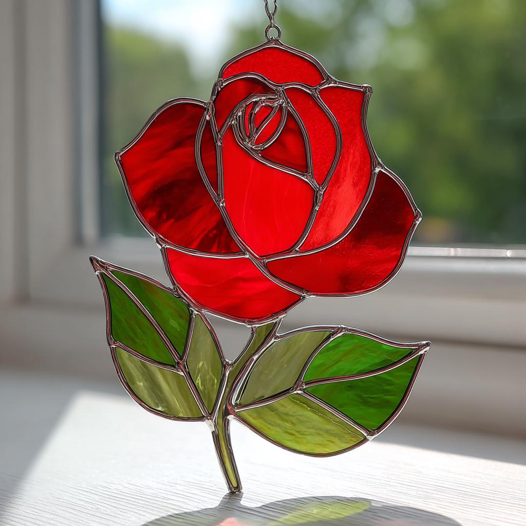 Handmade Red Rose Stained Glass Suncatcher, Romantic Window Decor - Etsy