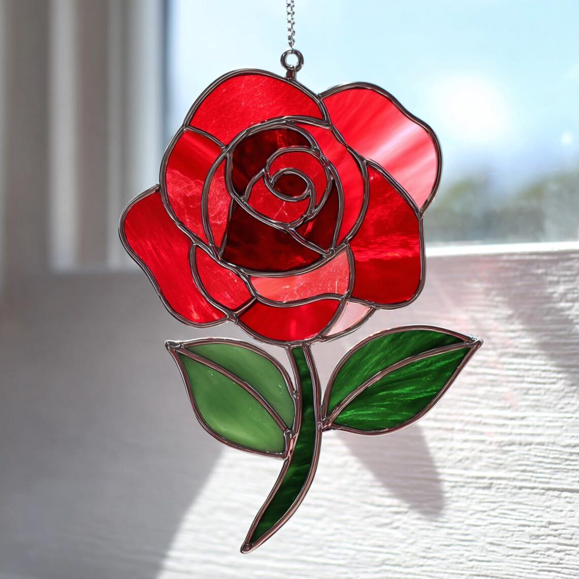 Handmade Red Rose Stained Glass Suncatcher, Romantic Window Decor - Etsy