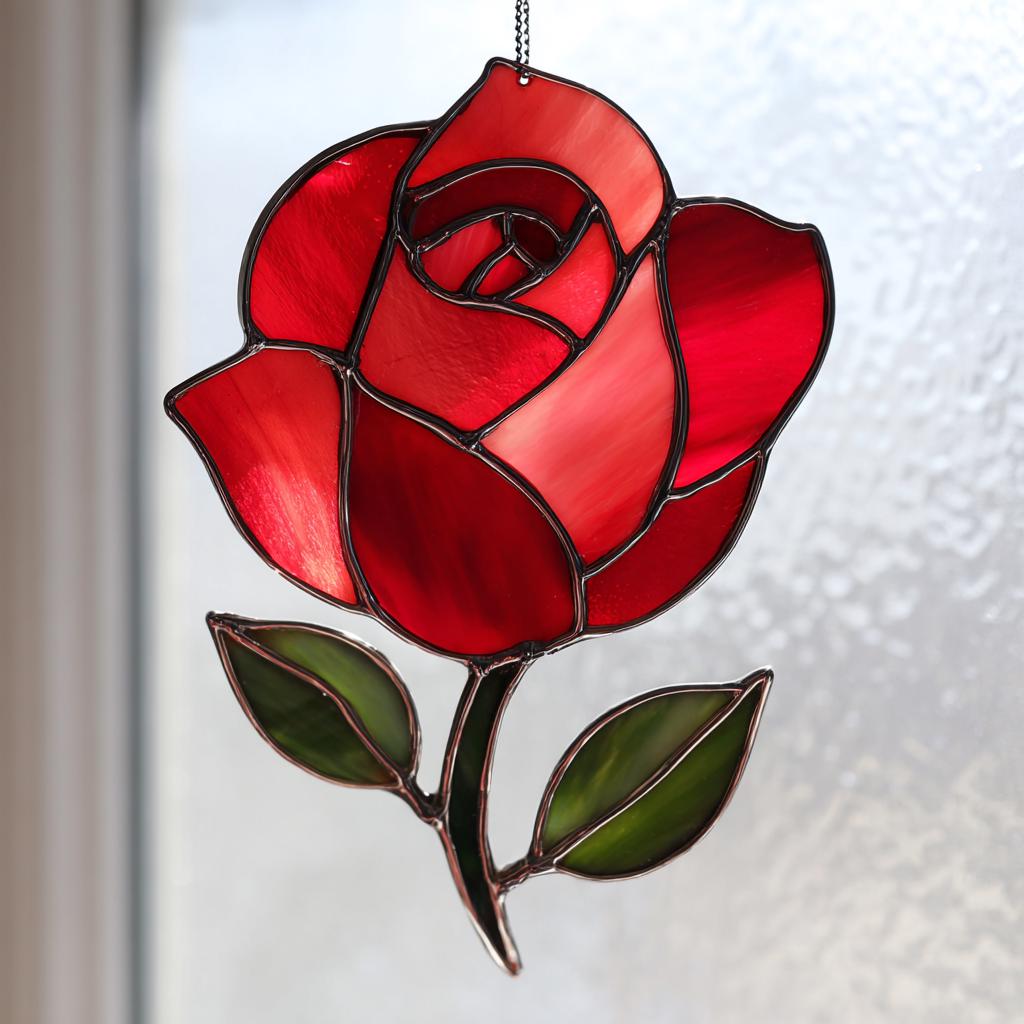 Handmade Red Rose Stained Glass Suncatcher, Romantic Window Decor - Etsy