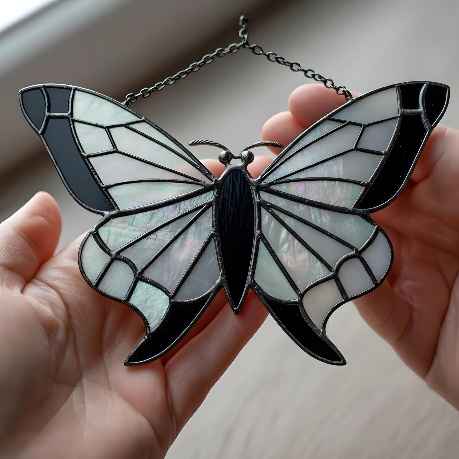 Black Luna Moth Stained Glass Suncatcher, Dark Gothic Moth Window ...