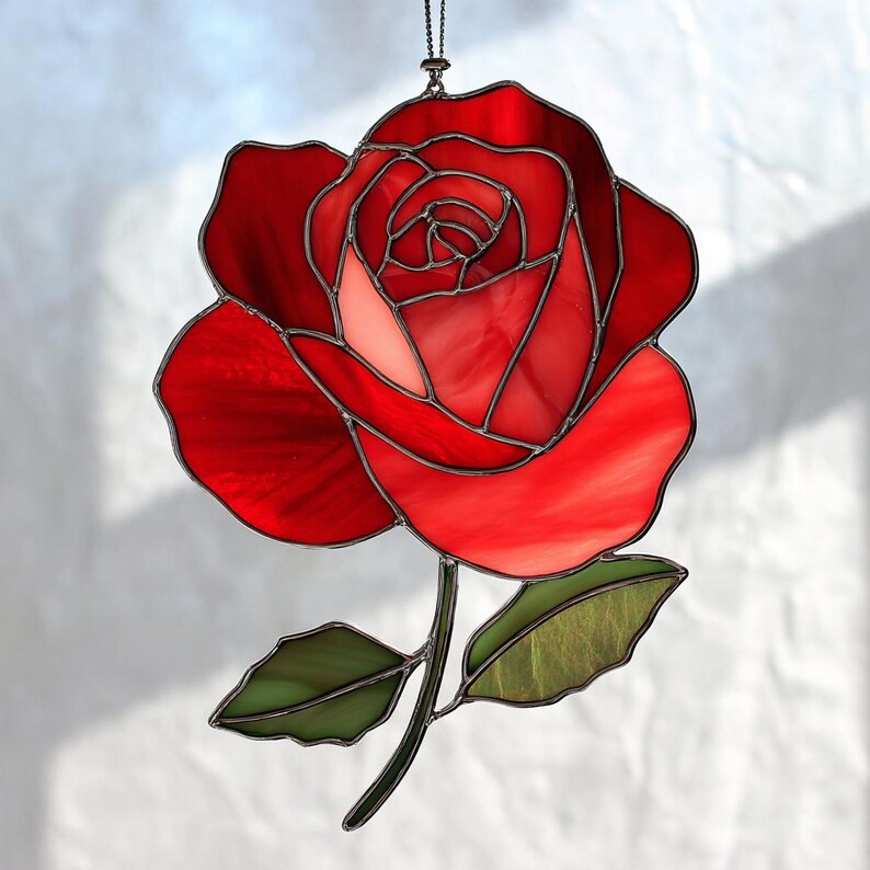 Handmade Red Rose Stained Glass Suncatcher, Romantic Window Decor - Etsy