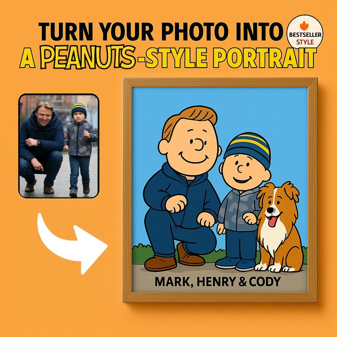 Custom Peanuts Style Portrait – Personalized Cartoon Drawing From Photo ...