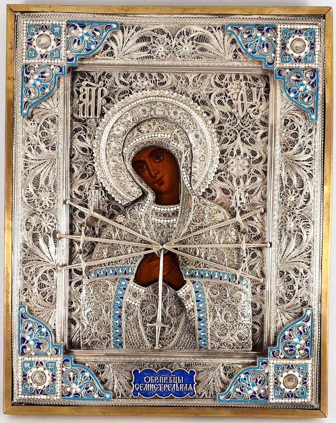 Filigree Enamel Icon of the Blessed Virgin Mary Seven Shot/mother of ...