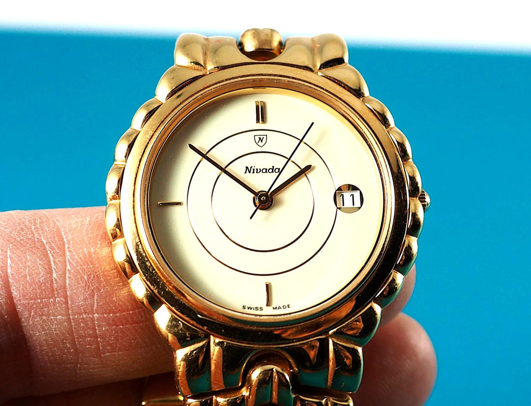 Vintage Nivada Quartz Watch: Swiss Made Gold Plated Wristwatch - Etsy