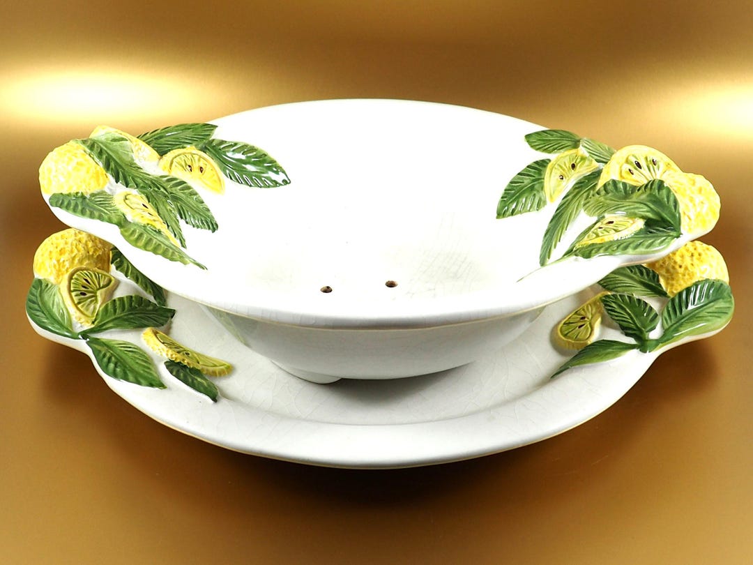 Large Double Fruit Bowl Italy 1900 Porcelain/author's Work Lemon/floral ...