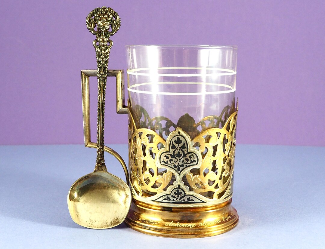 Vintage 875 Silver Gilded Tea Glass Set: Niello Kubachi, 1970 USSR - Etsy