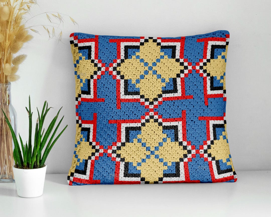 Mosaic Roses Pillow Mini-c2c CROCHET PATTERN | Seville Tiles | 42x42 ...