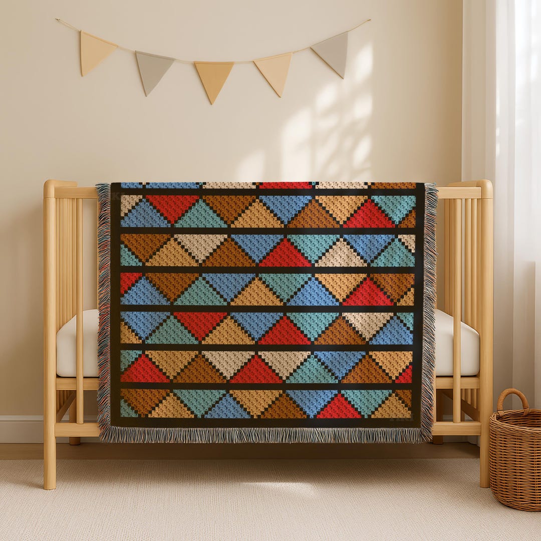90x90 C2C Block CROCHET PATTERN | Colorwork Mosaic Blanket | Stained ...