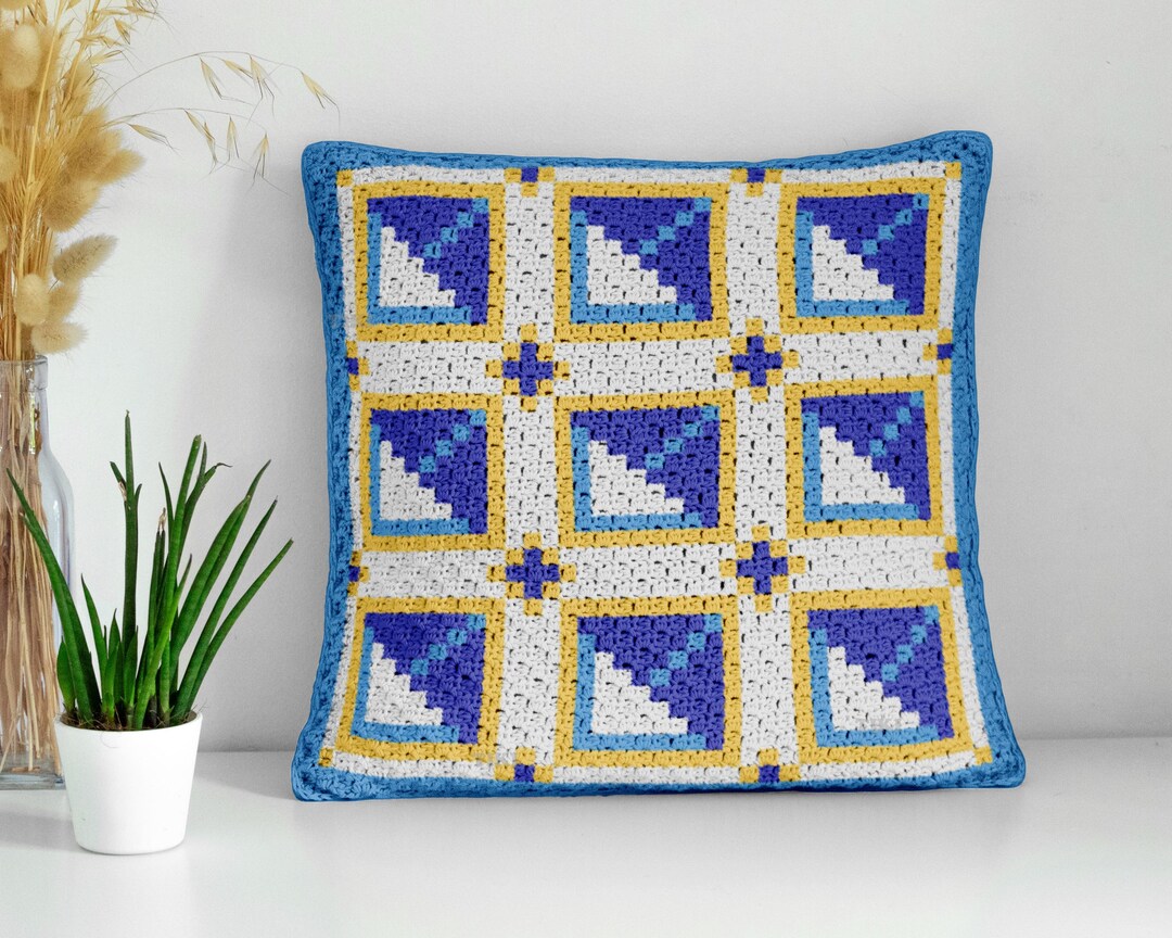 Marine Squares Pillow Mini-c2c CROCHET PATTERN | Seville Tiles | 42x42 ...