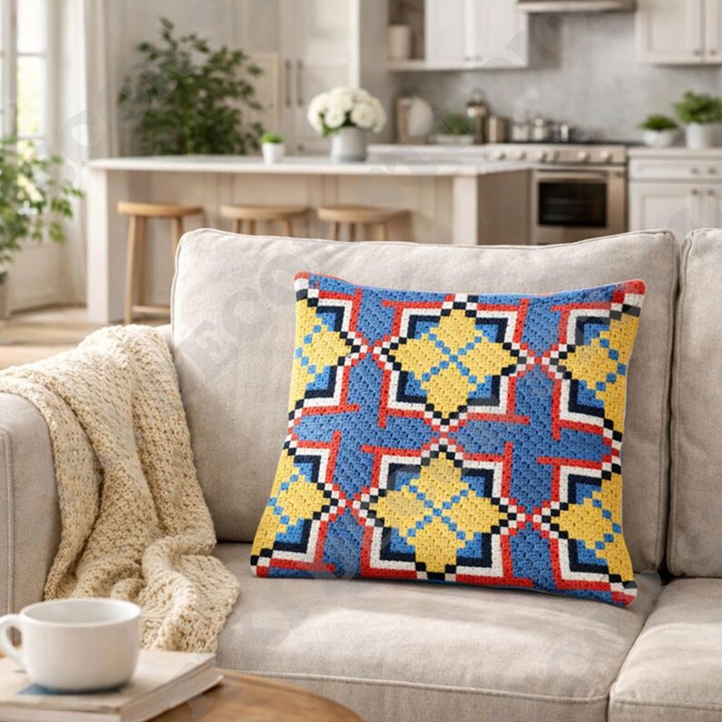Mosaic Roses Pillow Mini-c2c CROCHET PATTERN | Seville Tiles | 42x42 ...