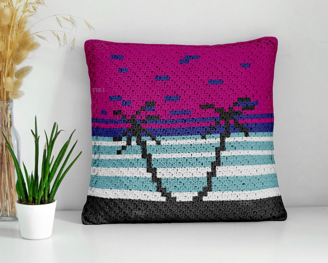 Miami Art Deco Pillow Mini-c2c CROCHET PATTERN | 42x42-blocks | Palms ...