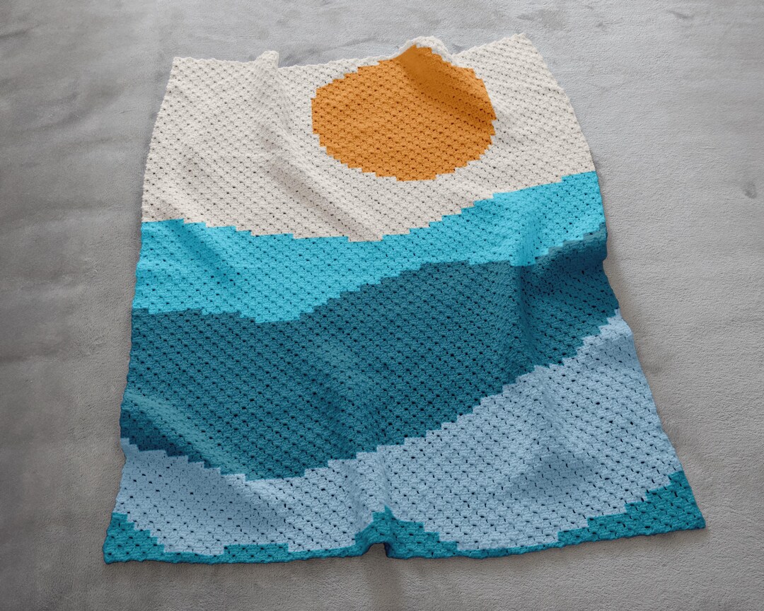 Landscape Blanket CROCHET PATTERN | Sun & Waves Afghan | 70x90 C2C ...