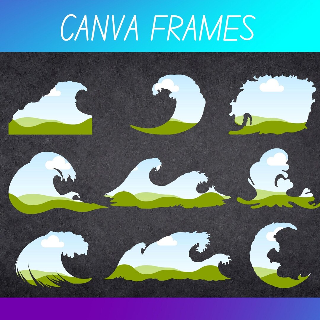 Ocean and Waves Canva Frames, Sea-themed PNG Borders, Digital Frame Set ...