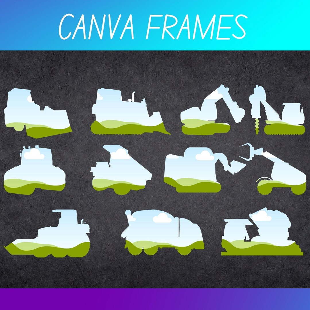 Construction Vehicles Canva Frames, Heavy Equipment Borders, Digital ...