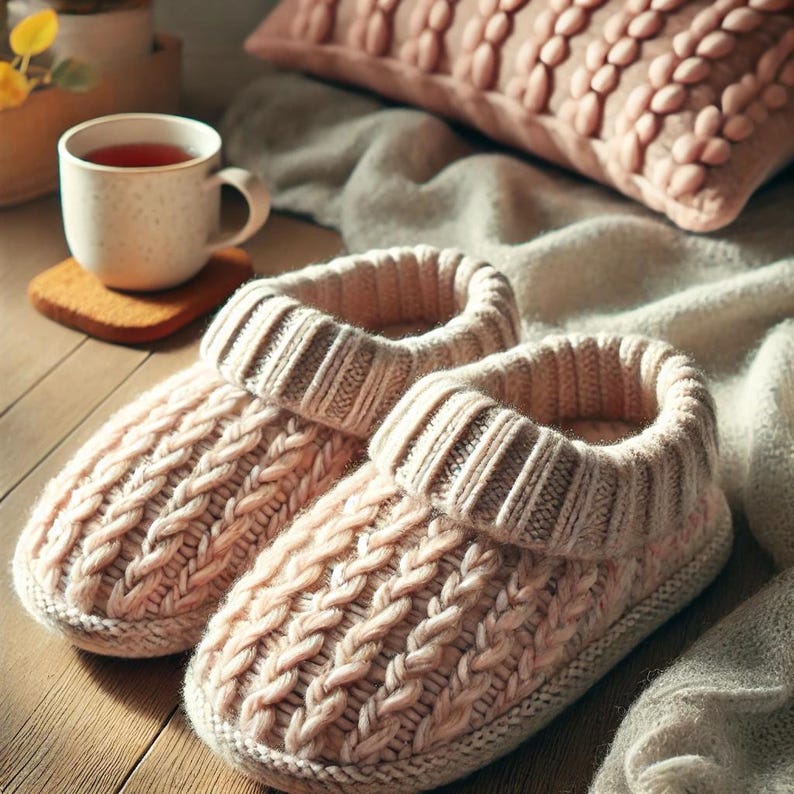 Knitting Slippers Pattern PDF Step-by-step Guide for Ribbed Cuff Cozy ...