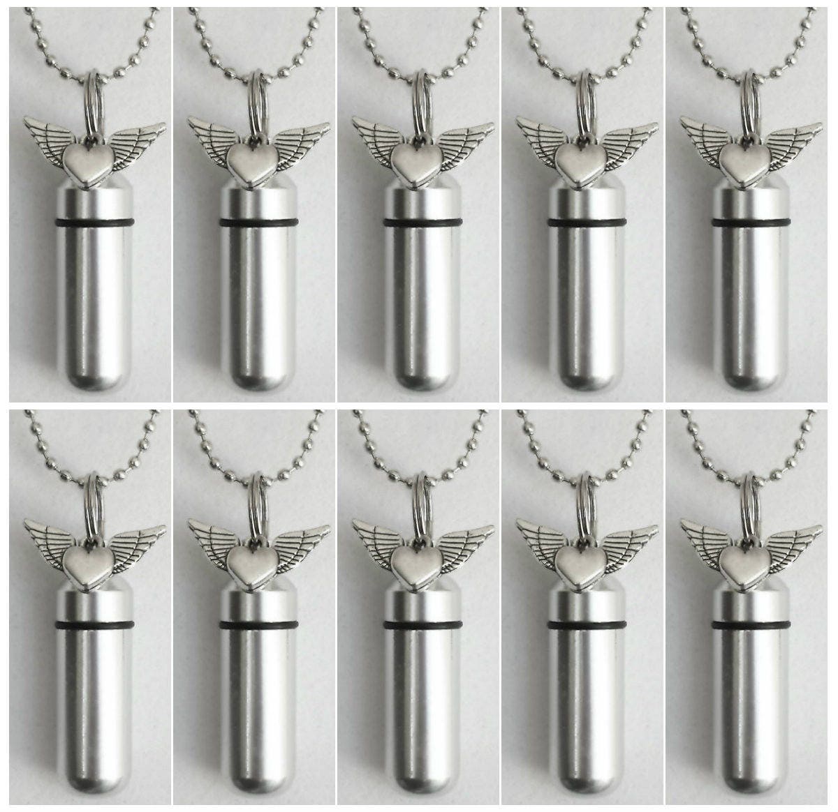 Special Set of TEN - Silver CREMATION URN Keepsakes with Silver Winged ...