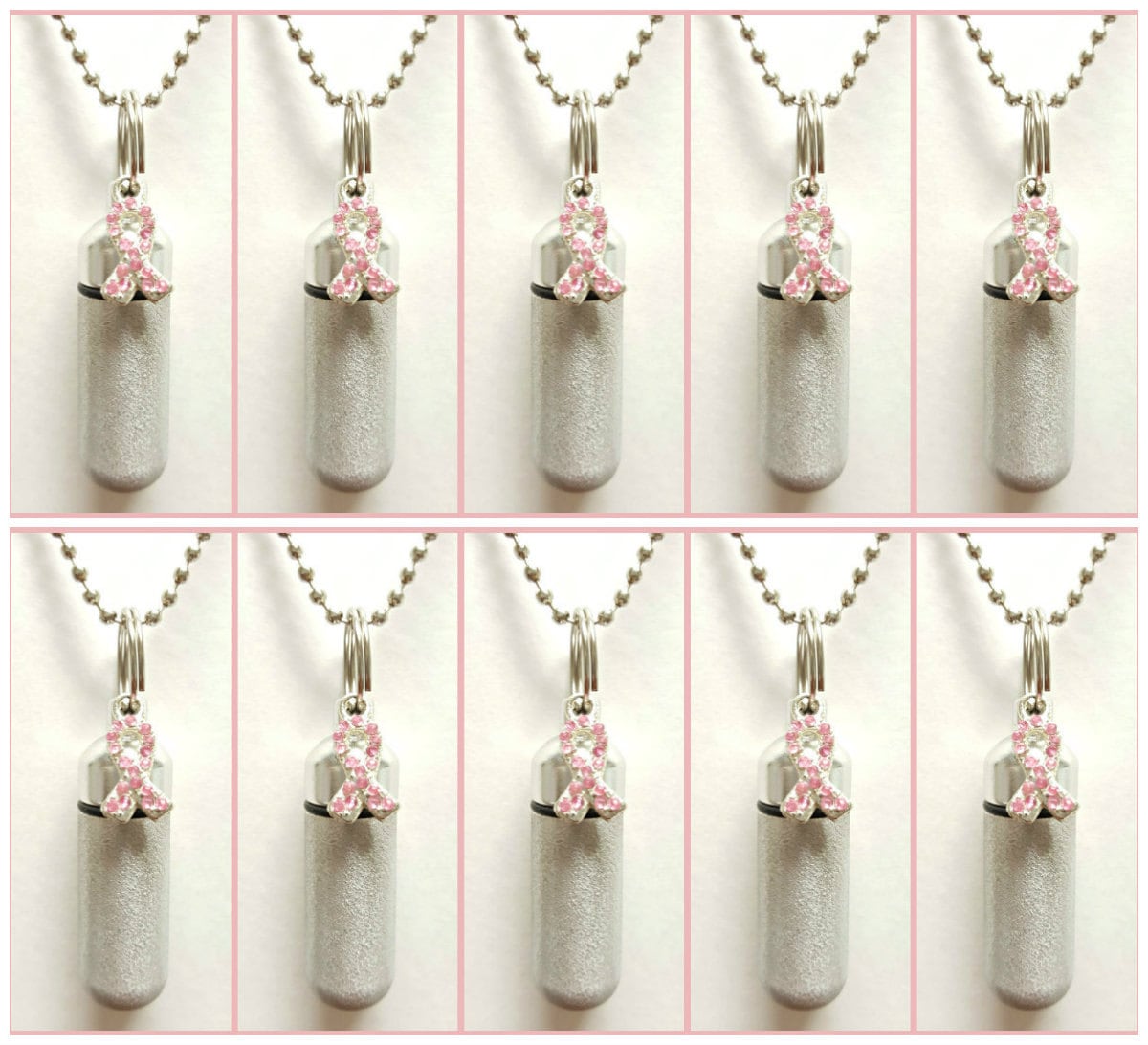 Special Set of 10 Brushed Silver CREMATION URN NECKLACES Breast Cancer ...