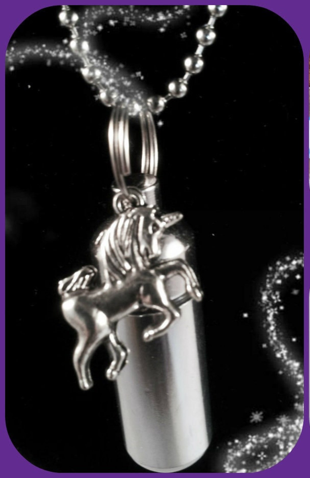 CREMATION URN on 24" Steel Ball-chain Necklace With UNICORN - Mourning ...