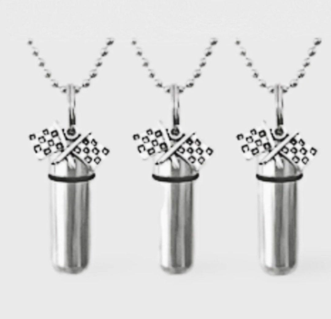 THREE Racing Flag Cremation Urns on 24" Ball Chain Necklaces - Ashes ...