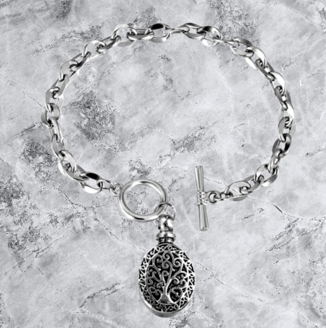 Stainless Steel Oval Tree of Life CREMATION URN Bracelet With Velvet ...