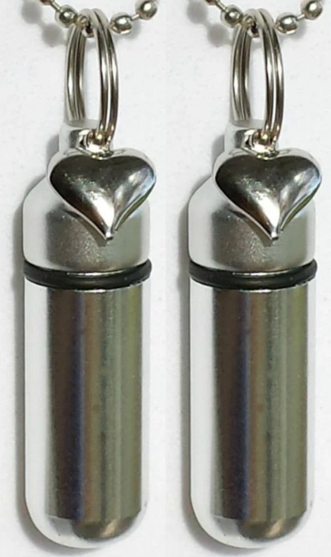 TWO Silver Heart Anointing Oil Holders With Velvet Pouches, 24" Ball ...