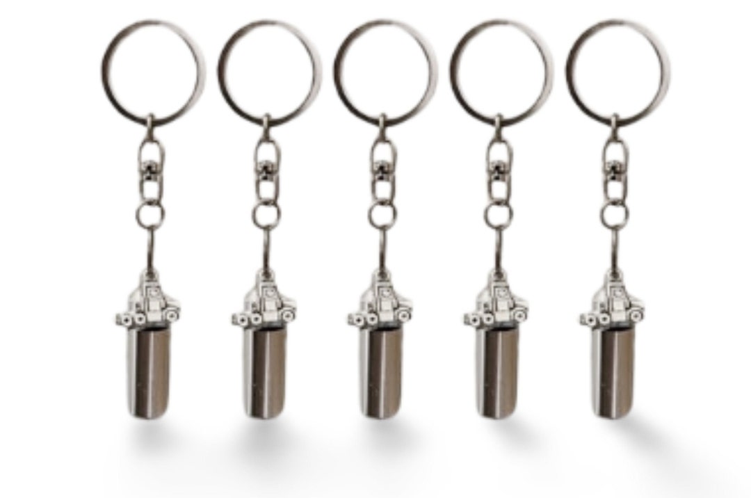 Set of FIVE Cremation Urns on Swivel Steel Keychains With 18-wheeler ...